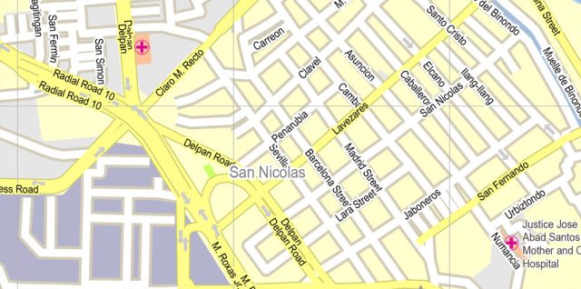 Manila, Philippines, exact vector street City Plan map G-View Level 16 ...
