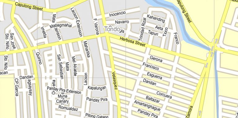 Manila, Philippines, exact vector street City Plan map G-View Level 16 ...