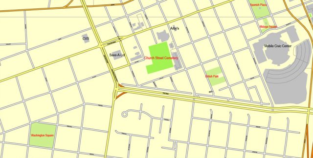 Mobile, Alabama, US, exact vector street City Plan map V3.09, full ...