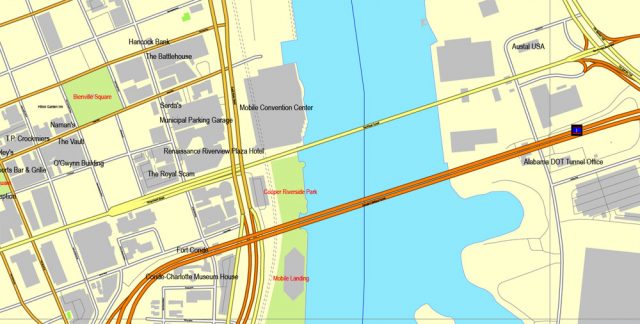Mobile, Alabama, US, exact vector street City Plan map V3.09, full ...