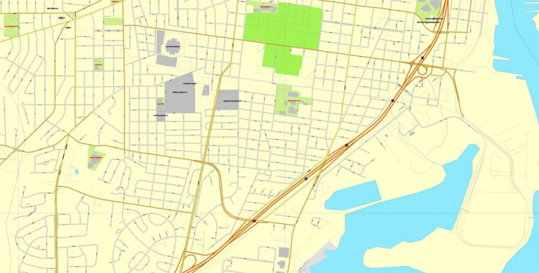 Mobile, Alabama, US, exact vector street City Plan map V3.09, full ...