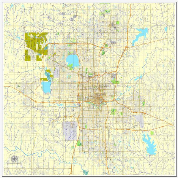 Oklahoma City, Oklahoma, US, exact vector street City Plan map V3.09 ...