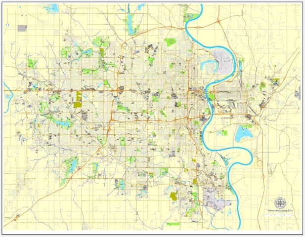 Omaha, Nebraska, US, exact vector street City Plan map V3.09, full ...