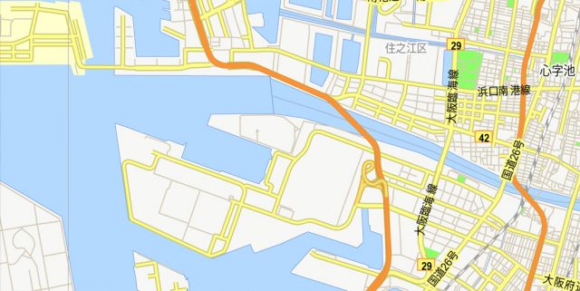 Osaka Vector Map Japan printable exact City Plan 2,000 meters scale ...