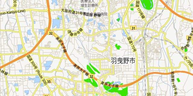 Osaka Vector Map Japan printable exact City Plan 2,000 meters scale ...