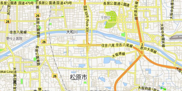 Osaka Vector Map Japan printable exact City Plan 2,000 meters scale ...