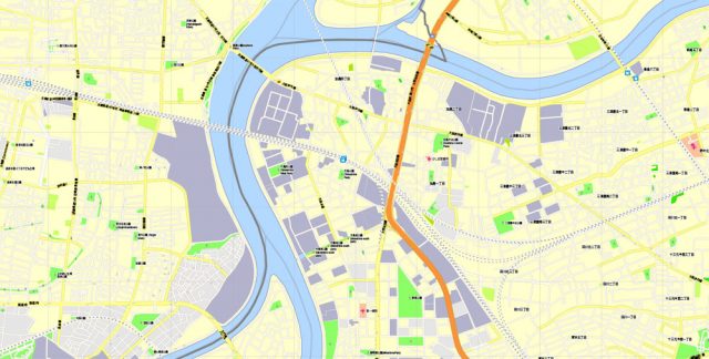 Osaka Map Vector Japan printable exact Street Map 250 meters scale City ...