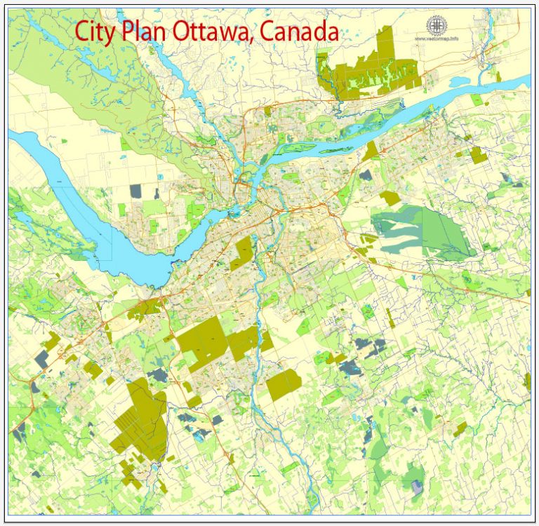 Ottawa, Canada, printable vector street City Plan map V3.09, full ...