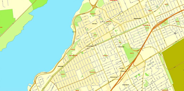 Ottawa, Canada, printable vector street City Plan map V3.09, full editable, Adobe Illustrator ...