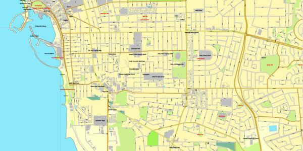 Perth, Australia, exact vector street City Plan map V.3.09, full ...