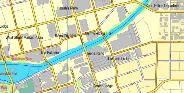 Reno, Nevada, US, exact vector street City Plan map V3.09, full ...