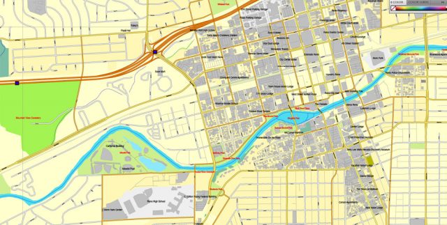 Reno, Nevada, US, exact vector street City Plan map V3.09, full ...