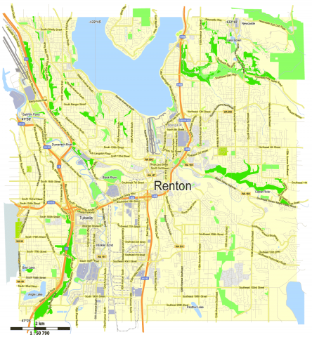 Renton, Washington, US, Free vector map Adobe Illustrator – Maps in ...