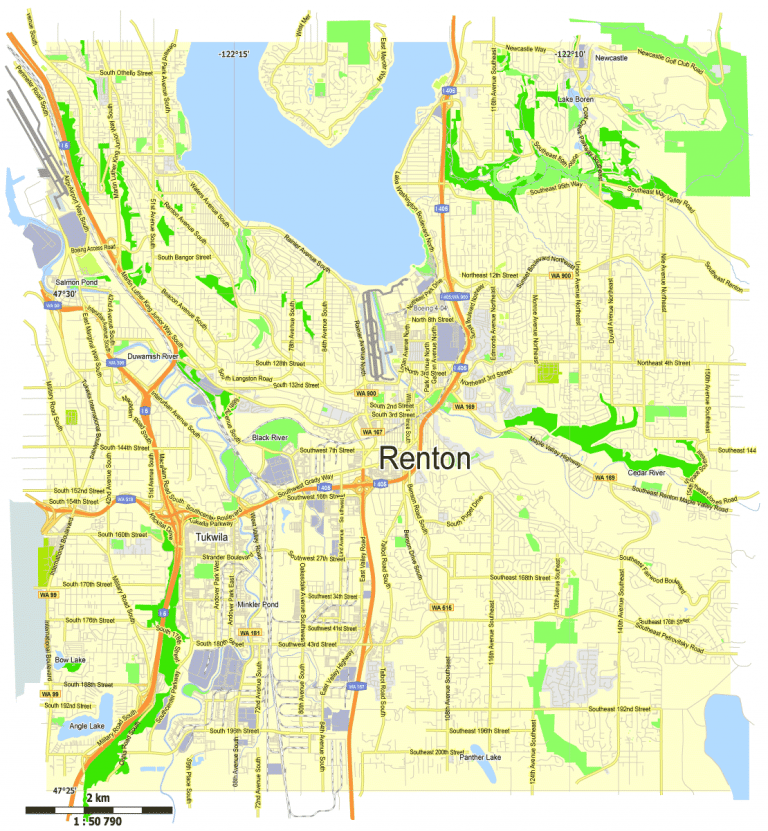 Renton, Washington, US, Free vector map Adobe Illustrator – Maps in ...