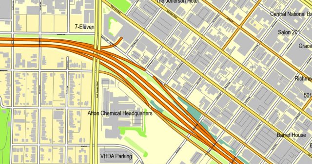 Richmond, Virginia, US, exact vector street City Plan map V3.09, full ...