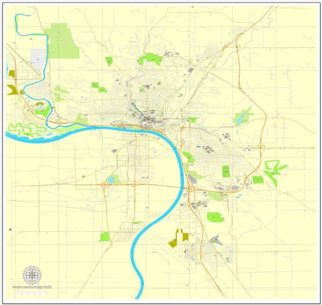 Sioux City, Iowa, US, exact vector street City Plan map V2.09, full ...