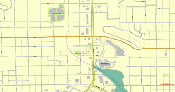 Sioux City, Iowa, US, exact vector street City Plan map V2.09, full ...