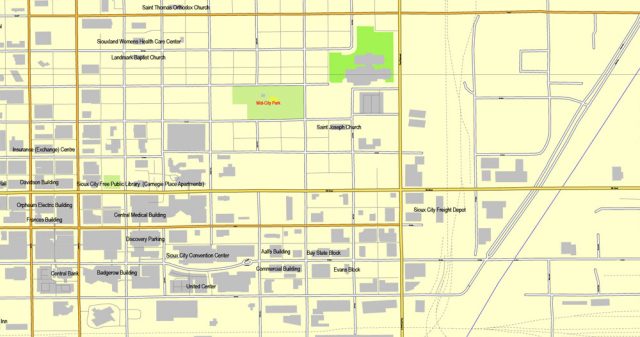 Sioux City, Iowa, US, exact vector street City Plan map V2.09, full ...