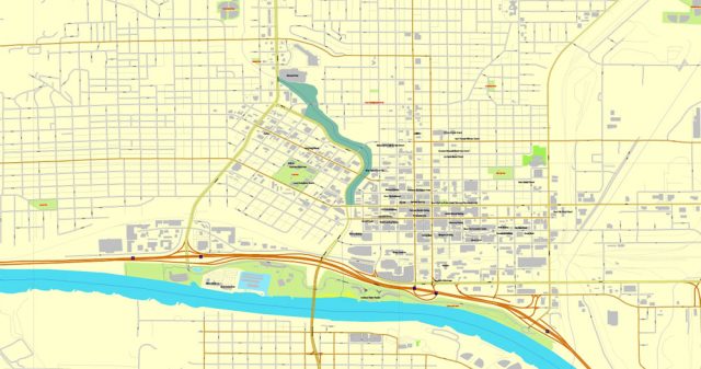 Sioux City, Iowa, US, exact vector street City Plan map V2.09, full ...