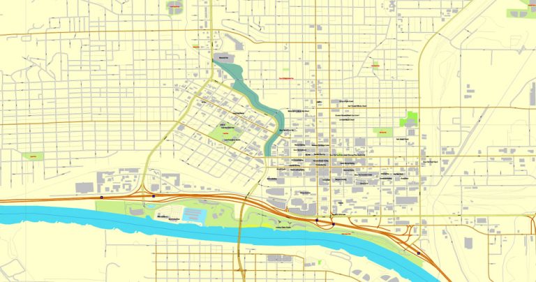 Sioux City, Iowa, US, exact vector street City Plan map V2.09, full ...