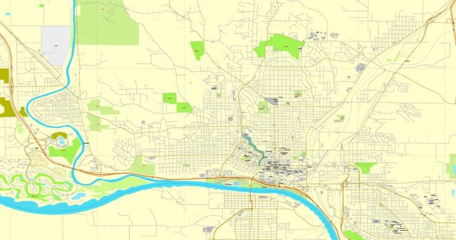 Sioux City, Iowa, US, exact vector street City Plan map V2.09, full ...