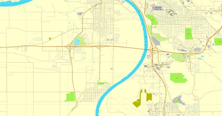 Sioux City, Iowa, US, exact vector street City Plan map V2.09, full ...