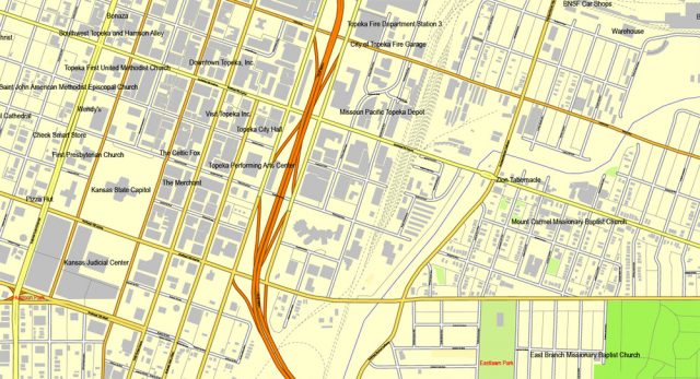 Topeka, Kansas, US, exact vector street City Plan map V2.09, full ...