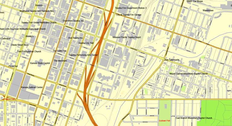 Topeka, Kansas, US, exact vector street City Plan map V2.09, full ...