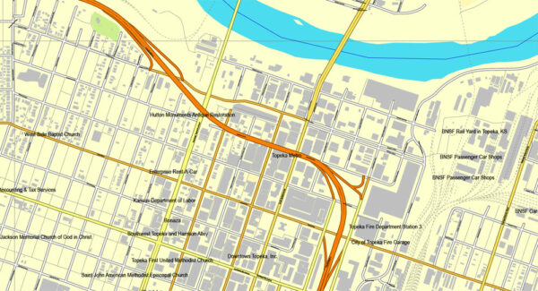 Topeka, Kansas, US, exact vector street City Plan map V2.09, full ...