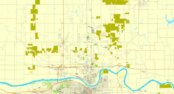 Topeka, Kansas, US, exact vector street City Plan map V2.09, full ...