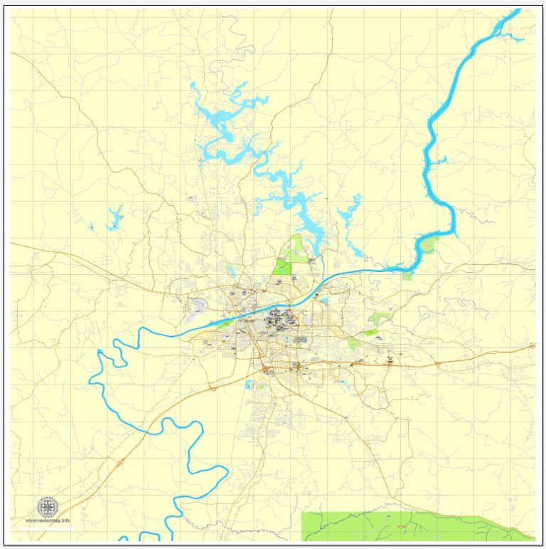 Tuscaloosa Alabama US printable vector street map: City Plan full ...
