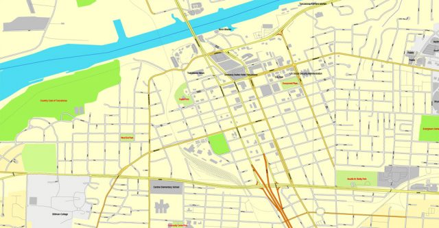 Tuscaloosa, Alabama, US printable vector street City Plan map, full ...
