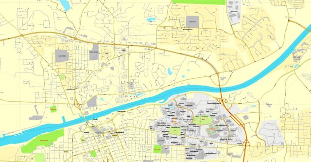 Tuscaloosa Alabama US printable vector street map: City Plan full ...
