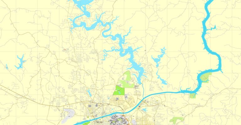 Tuscaloosa Alabama US printable vector street map: City Plan full ...