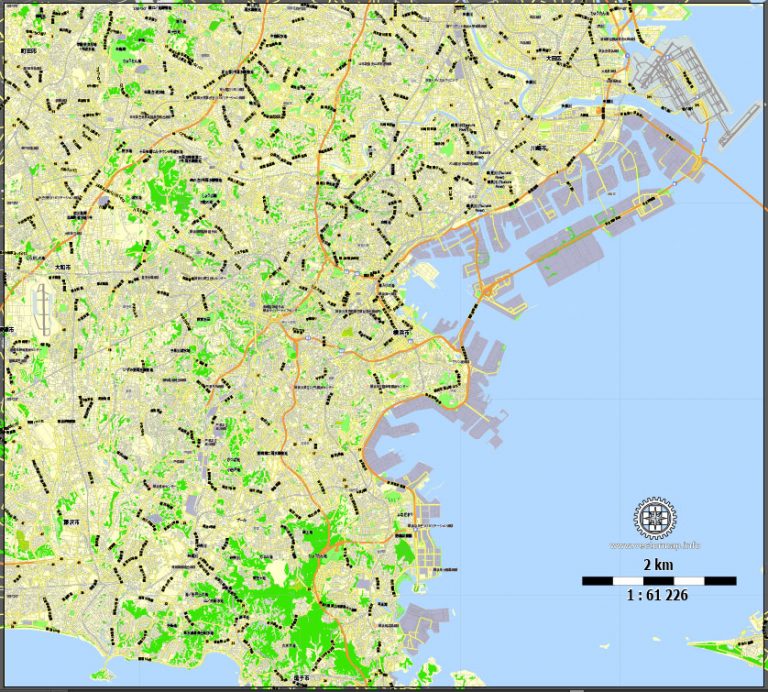 Yokohama Japan PDF Map Vector Exact City Plan High Detailed Street Map ...
