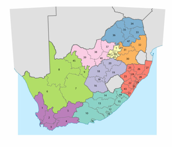 South Africa, printable vector map Adobe Illustrator V.2 editable, full ...