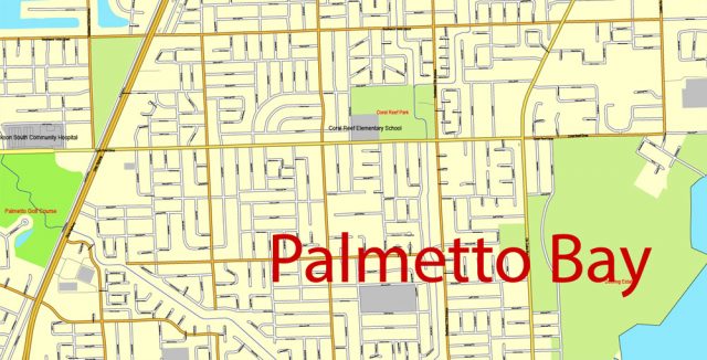 Miami Printable Map Florida US exact vector City Plan map in 4 parts ...