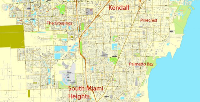 Miami PDF Map Florida US exact vector City Plan map in 4 parts editable ...