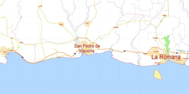 Dominican Republic Detailed Map 01 printable exact 5 km scale vector ...