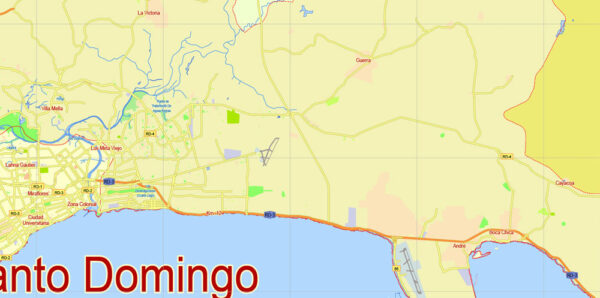 Dominican Republic Detailed Map 01 exact 5 km scale vector map Adobe ...