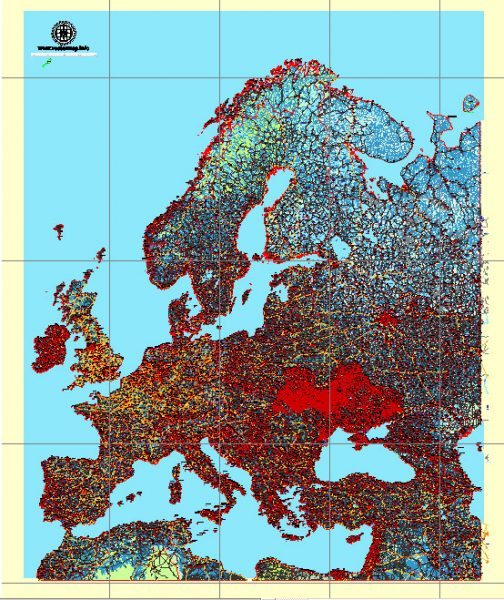 _Europe Mercator Projection Political + Relief Vector Map High detailed ...