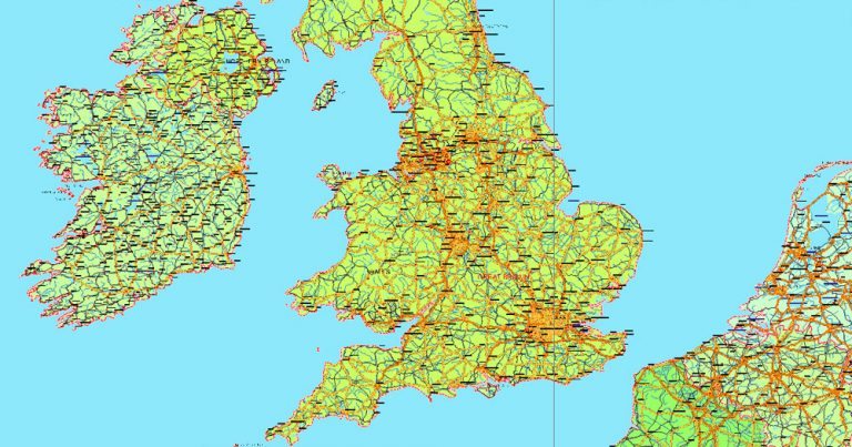 Europe full Extra Detailed Map, printable vector map Adobe Illustrator ...
