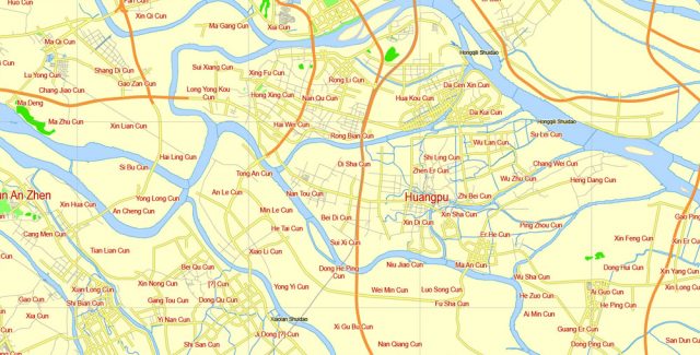 Guangzhou Vector Map China, printable vector 5 km scale City Plan full ...