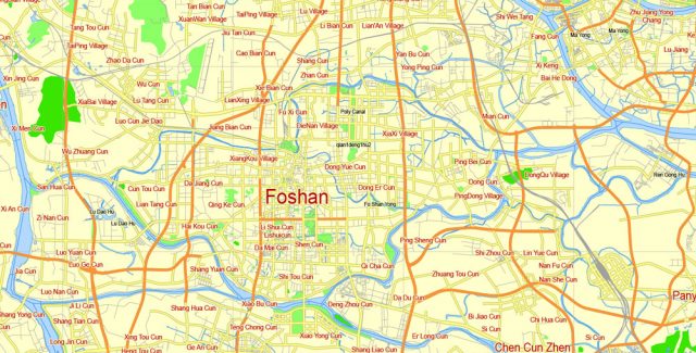 Guangzhou Vector Map China, printable vector 5 km scale City Plan full ...