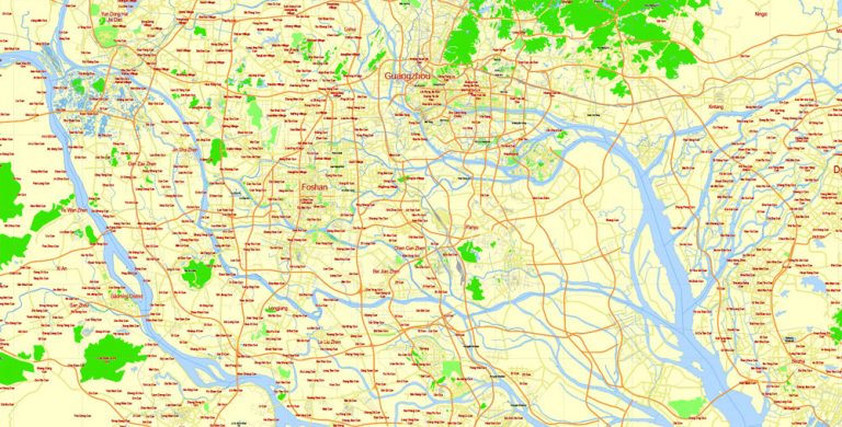 Guangzhou PDF Map China printable vector City Plan 5 km scale full ...
