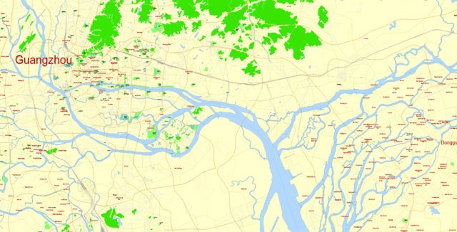 Guangzhou, China, printable vector street G-view Level 17 (100 meters ...