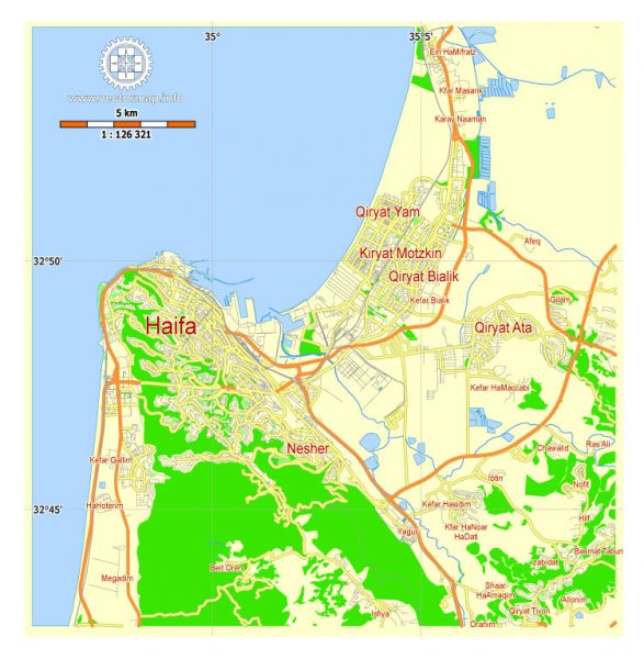 Haifa Israel Map – Maps in Vector: Detailed Street Maps Illustrator PDF ...
