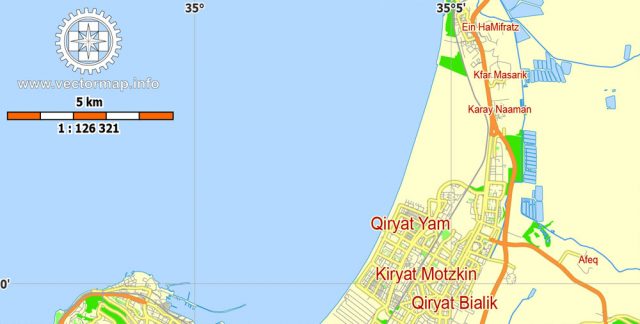 Haifa PDF Map Israel printable 5 km scale City Plan full editable in ...