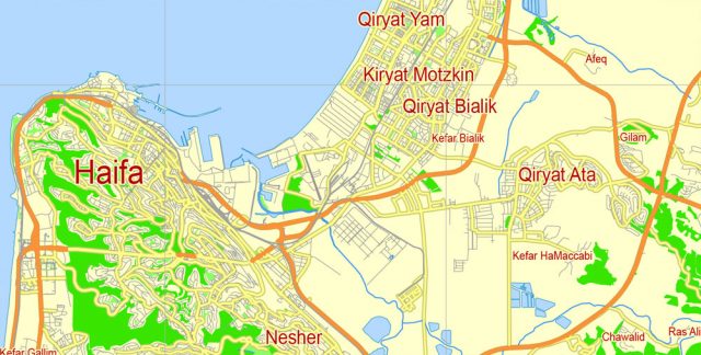 Haifa PDF Map Israel printable 5 km scale City Plan full editable in ...