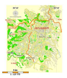 Jerusalem PDF Map Israel printable Street map 5 km scale City Plan full ...